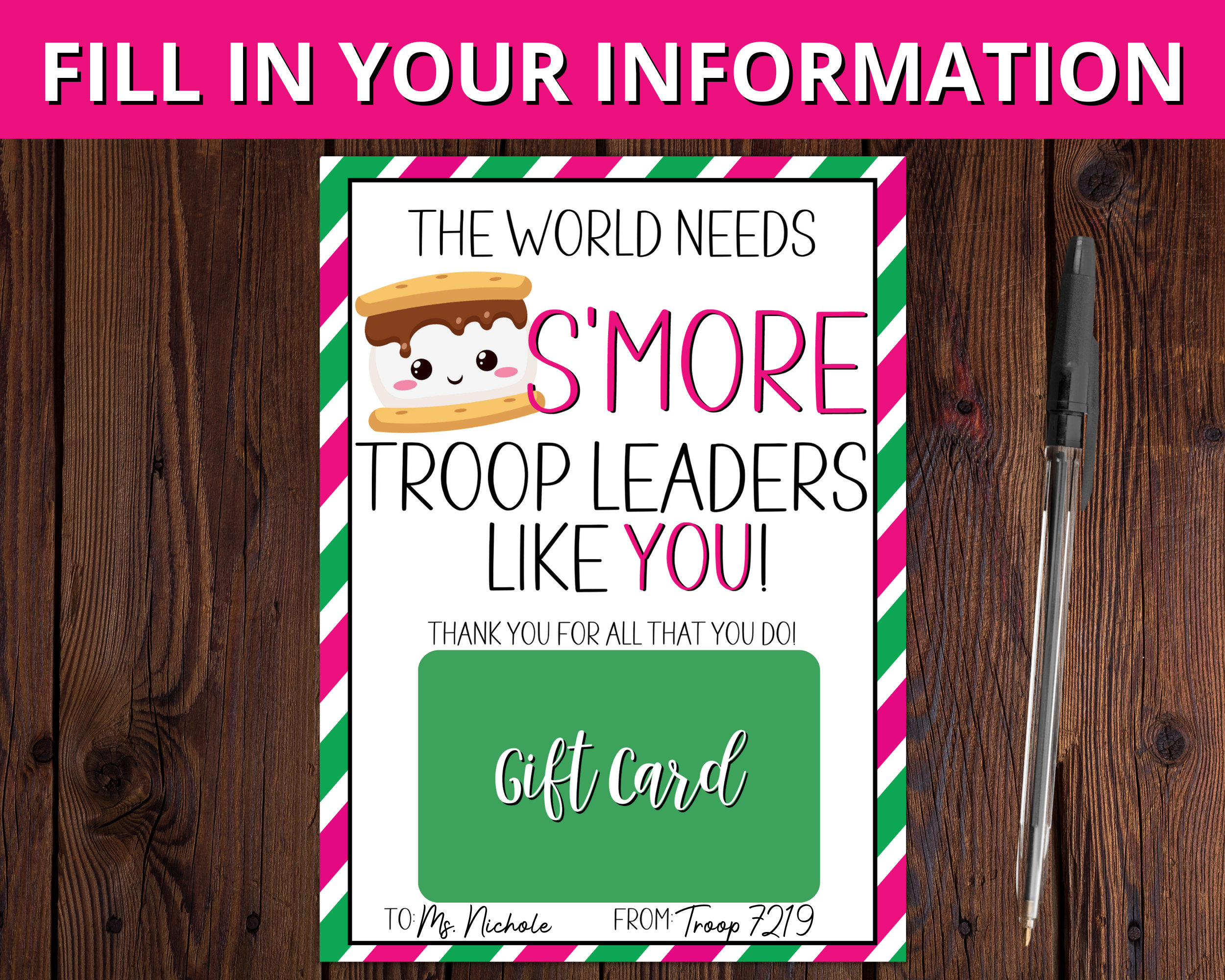 Girl Scout Troop Leader Appreciation Day Gift Card Holder Printable ...