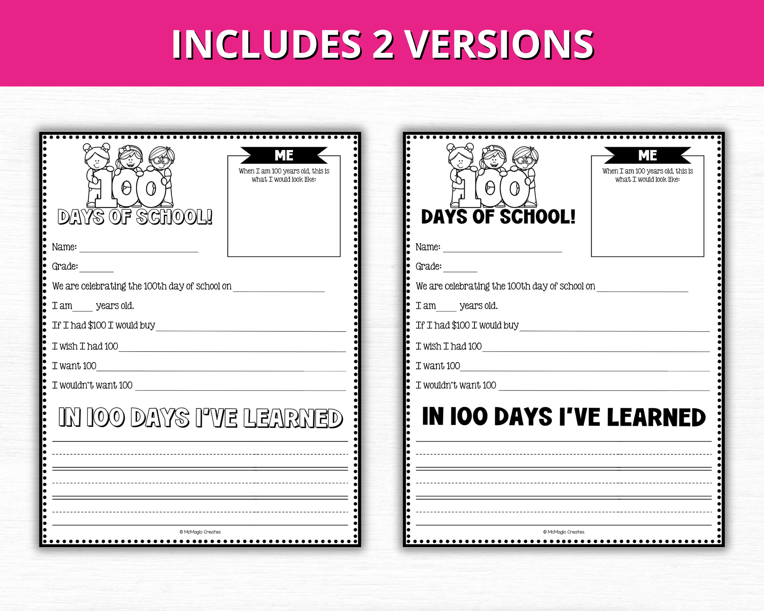 100th Day of School, 100 Days of School Printable for Kids, 100th Day ...