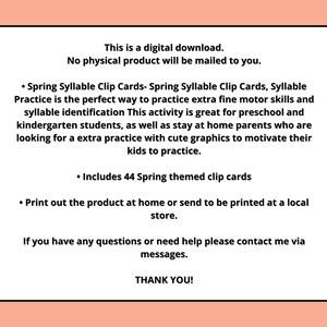 Spring Syllable Clip Cards, Printable Syllable Activity - Etsy