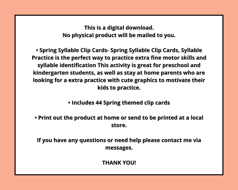 Spring Syllable Clip Cards, Printable Syllable Activity - Etsy