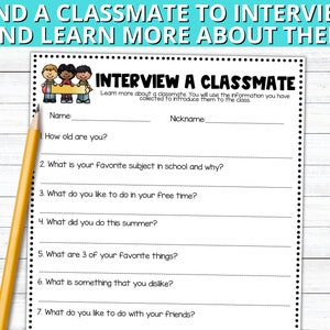 Back to School Interview a Classmate Activity, First Day of School Get ...