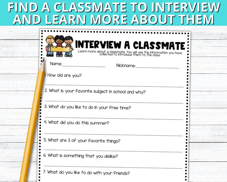 Back to School Interview a Classmate Activity, First Day of School Get ...