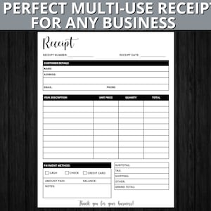 Editable Receipt Template, Customer Receipt Template, Order Receipt ...