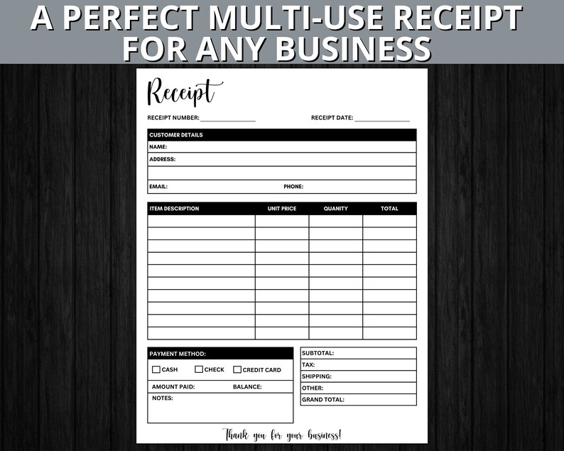 Editable Receipt Template, Customer Receipt Template, Order Receipt ...