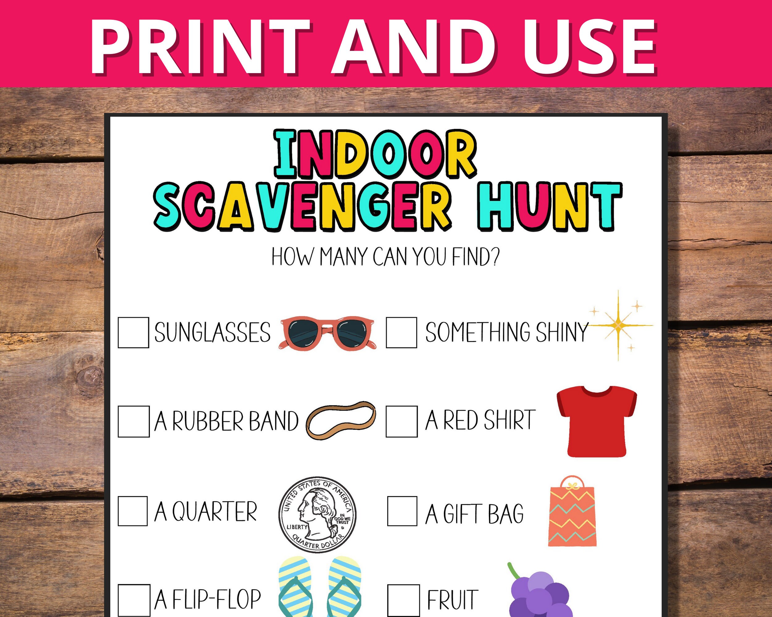 Indoor Scavenger Hunt, Scavenger Hunt Printable for Kids, Rainy Day ...
