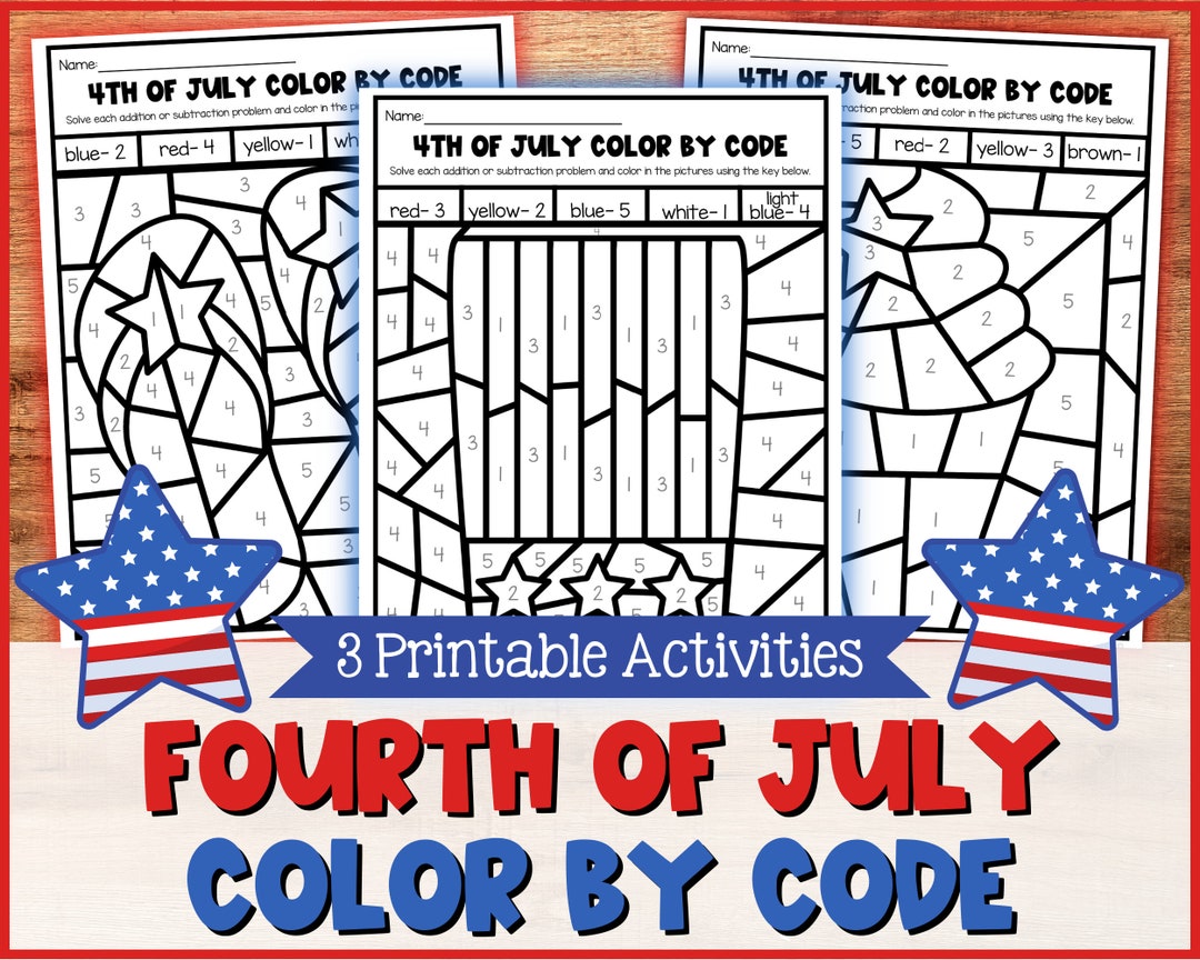 Fourth of July Color by Code Activity, Printable 4th of July Activity ...