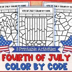Fourth of July Color by Code Activity, Printable 4th of July Activity ...