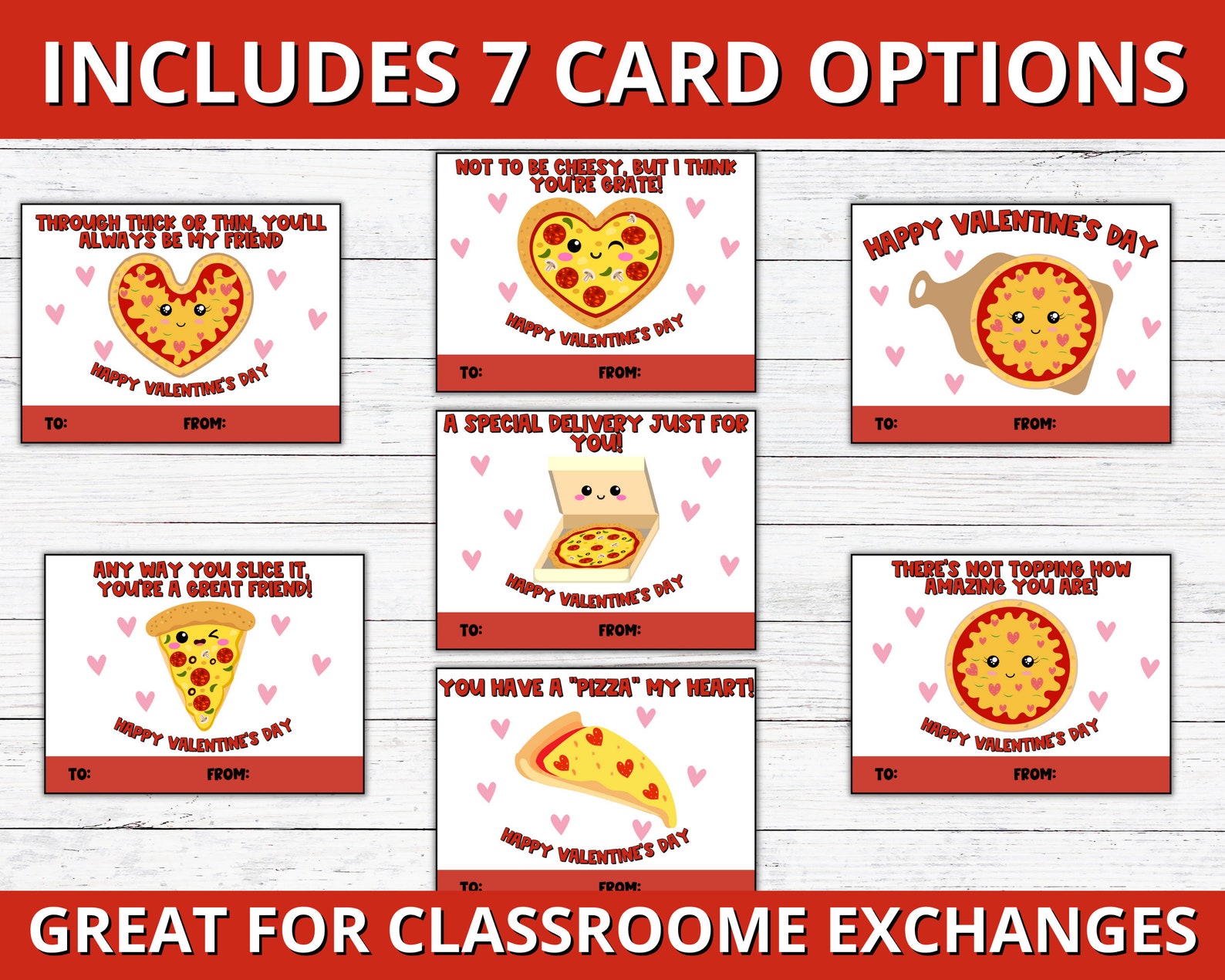 Pizza Valentine Cards, Valentine Classroom Exchange Cards, Valentine's ...