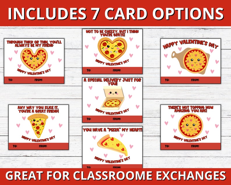 Pizza Valentine Cards, Valentine Classroom Exchange Cards, Valentine's ...