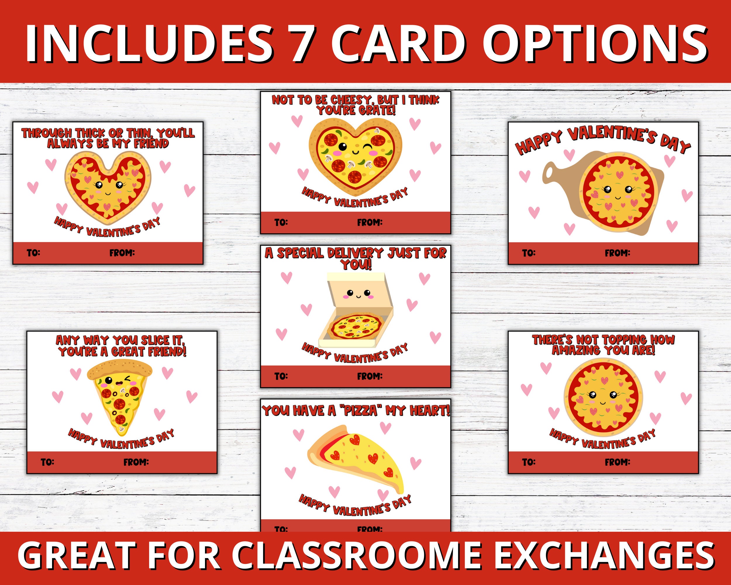 Pizza Valentine Cards, Valentine Classroom Exchange Cards, Valentine's ...