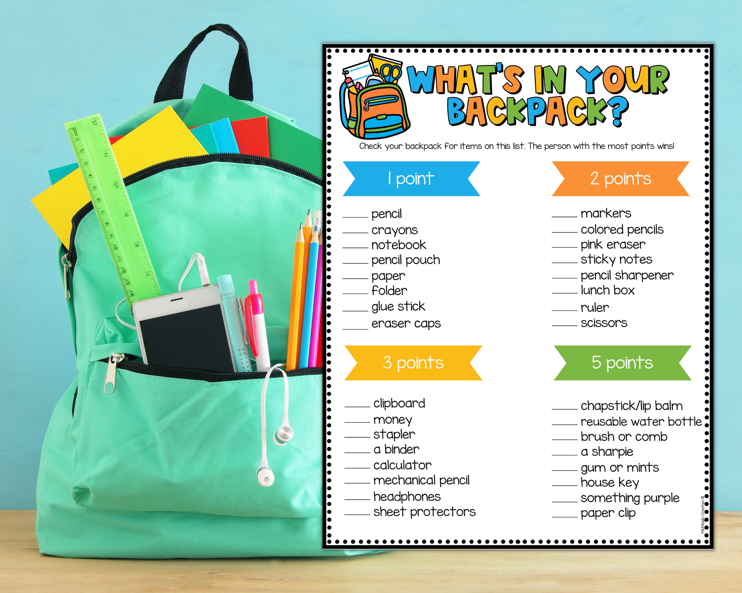 What's in You Backpack Back to School Game, First Day of School ...