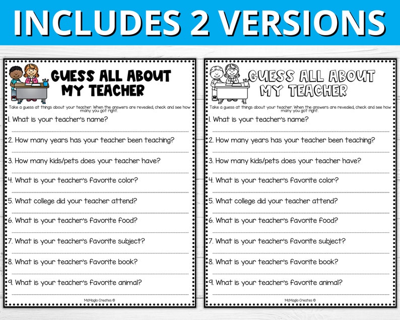 Guess All About My Teacher Game, Printable Back to School Icebreaker ...