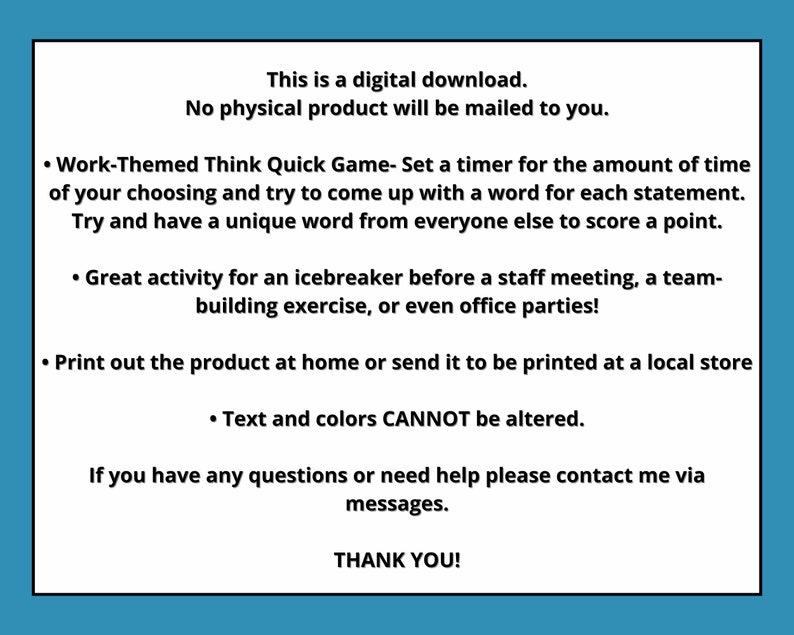 Work Themed Think Quick Game Office Party Games Office - Etsy