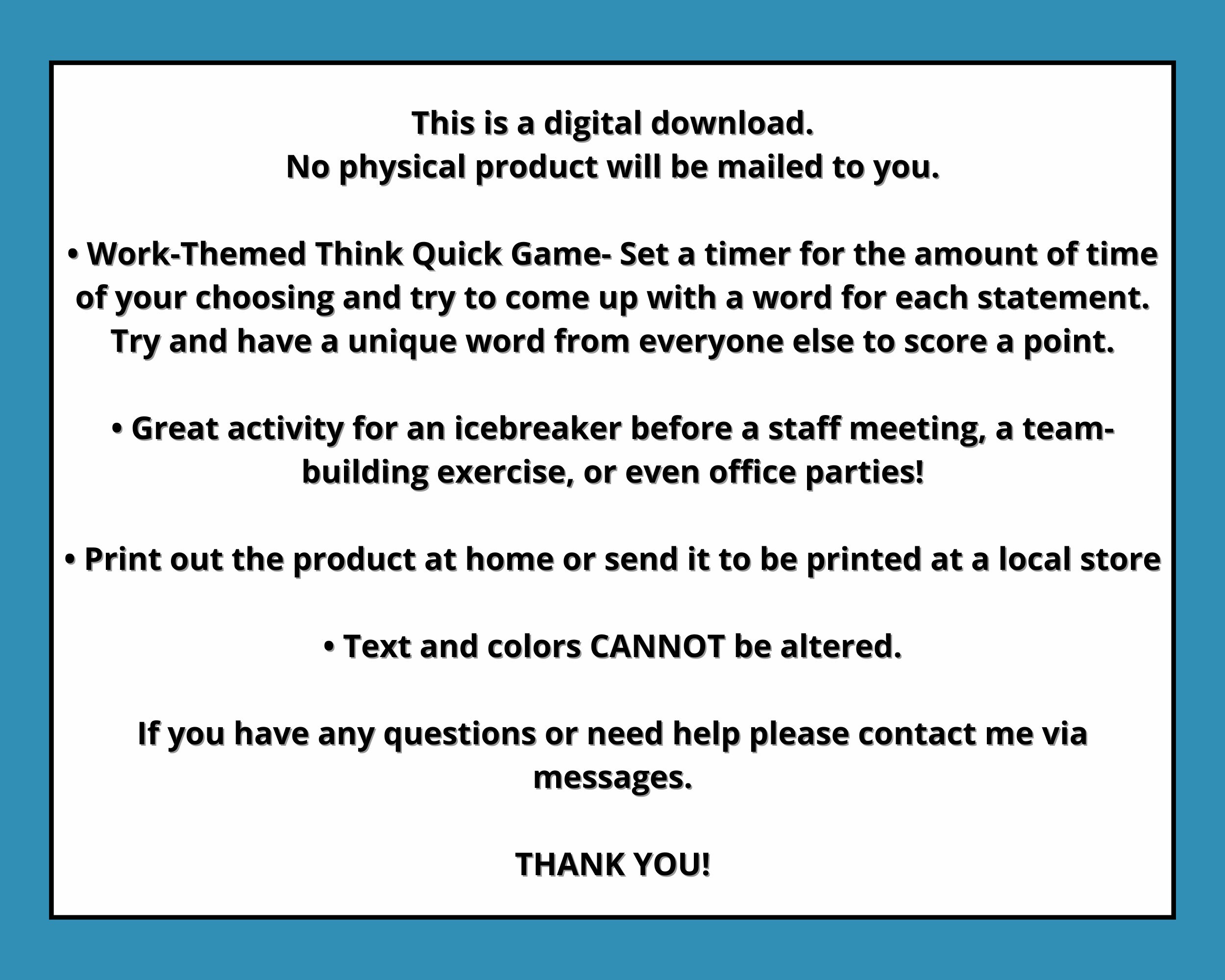 Work Themed Think Quick Game Office Party Games Office - Etsy