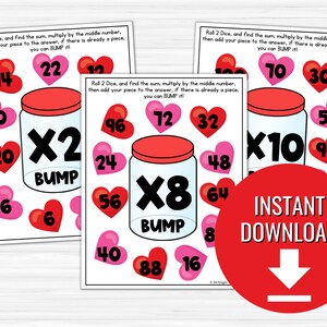 Valentine's Day Multiplication Bump Game, Valentine Classroom Activity ...