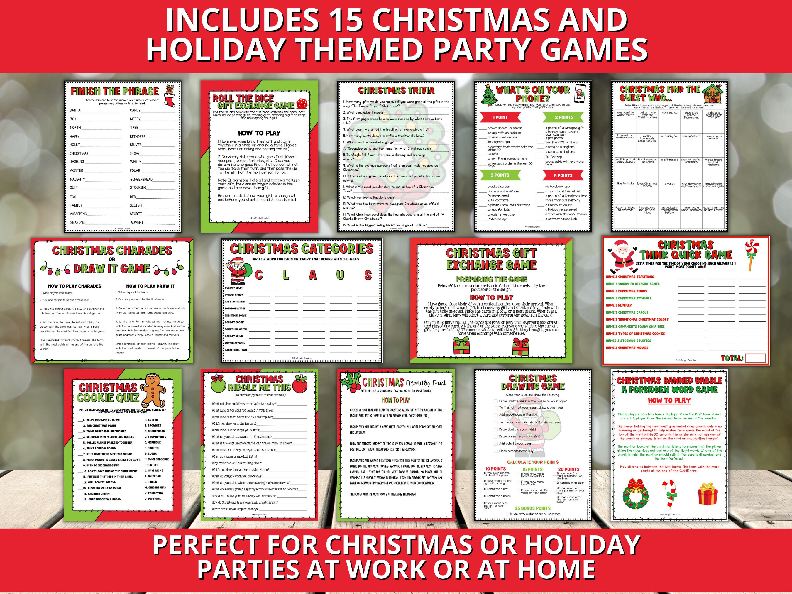 Holiday Party Games for Large Groups, Christmas Party Game Bundle ...