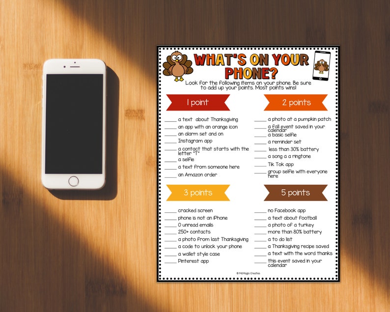 Thanksgiving What's on Your Phone Game, Thanksgiving Printable Games - Etsy
