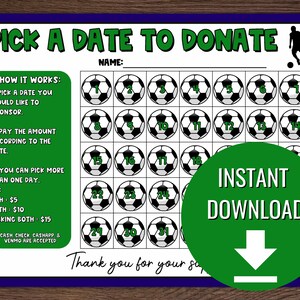 Soccer Calendar Fundraiser, Pick a Date to Donate Printable, Soccer ...