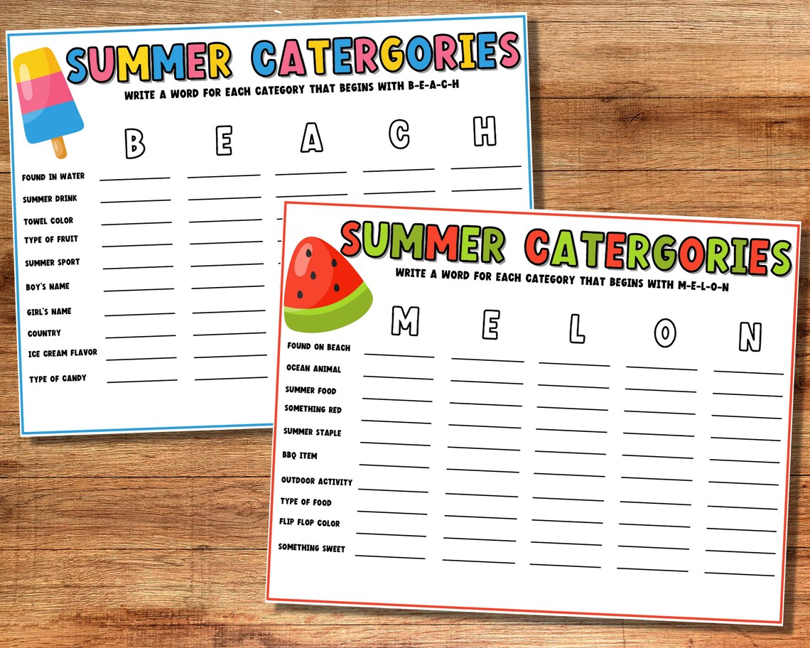Summer Categories Game Printable Summer Game for Kids & - Etsy