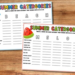 Summer Categories Game Printable Summer Game for Kids & - Etsy