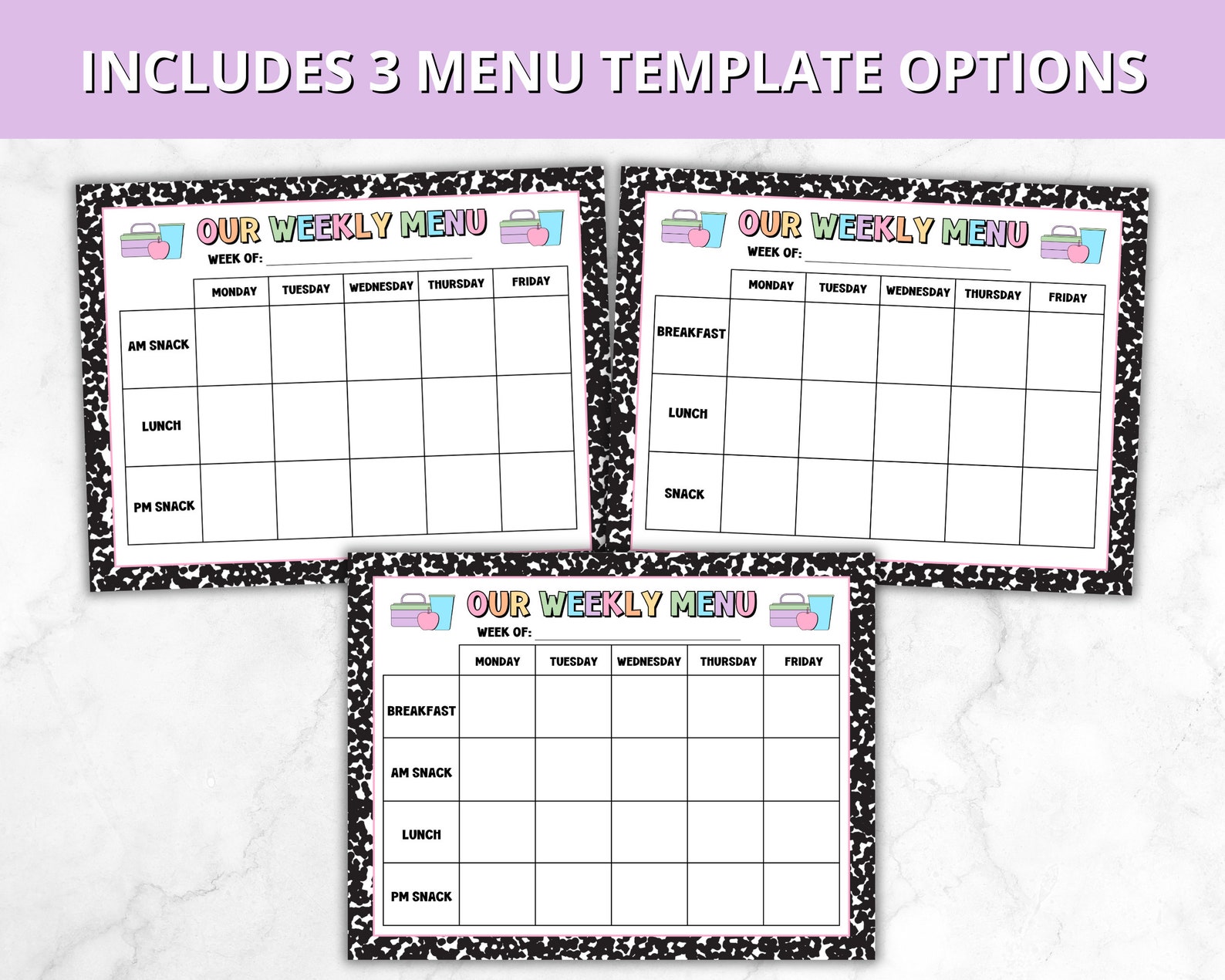 Daycare Lunch Menu, Editable Daycare Weekly Menu, Rainbow Pastel ...
