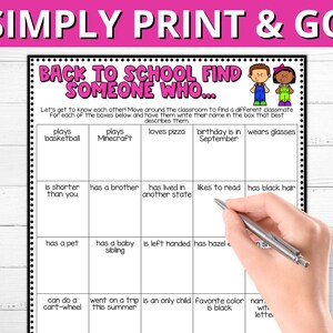 Find Someone Who Back to School Activity, Get to Know You Activity for ...