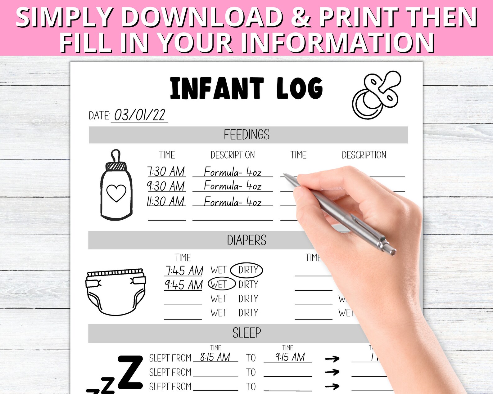 Infant Daily Log Printable, Baby Daily Log and Notes, Infant Daily ...