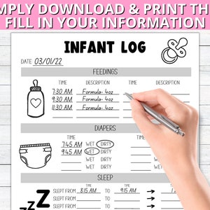Infant Daily Log Printable, Baby Daily Log and Notes, Infant Daily ...