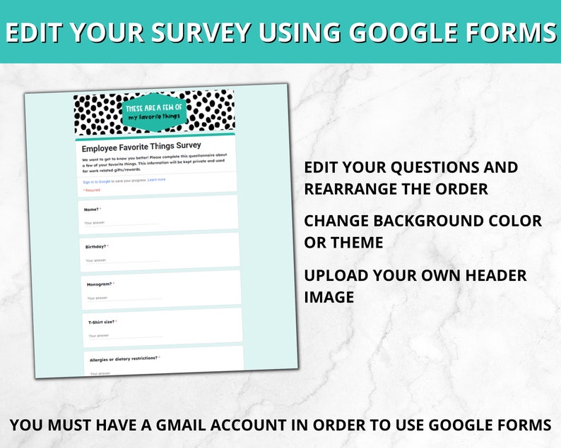 Employee Favorite Things Questionnaire, Editable Google Form - Etsy