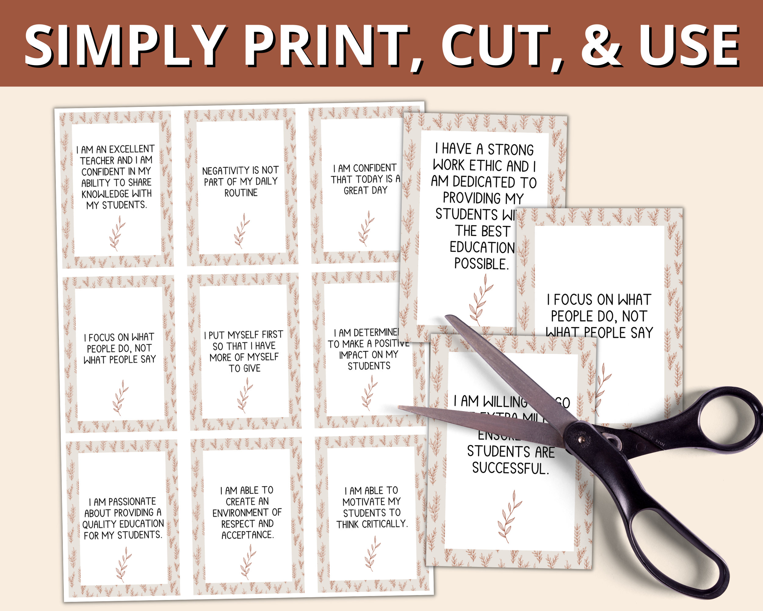 Teacher Affirmation Printable Cards, Positive Affirmations for Teachers ...