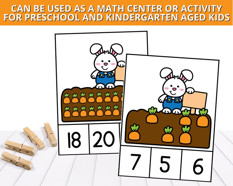 Carrot Themed Clip and Count Cards (1-20) With Worksheets Version ...