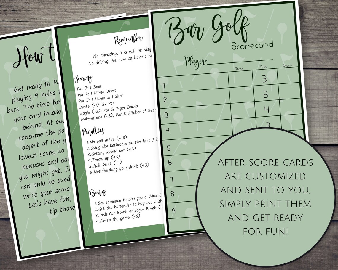 Customizable Bar Golf Game Bar Golf Score Card - Etsy