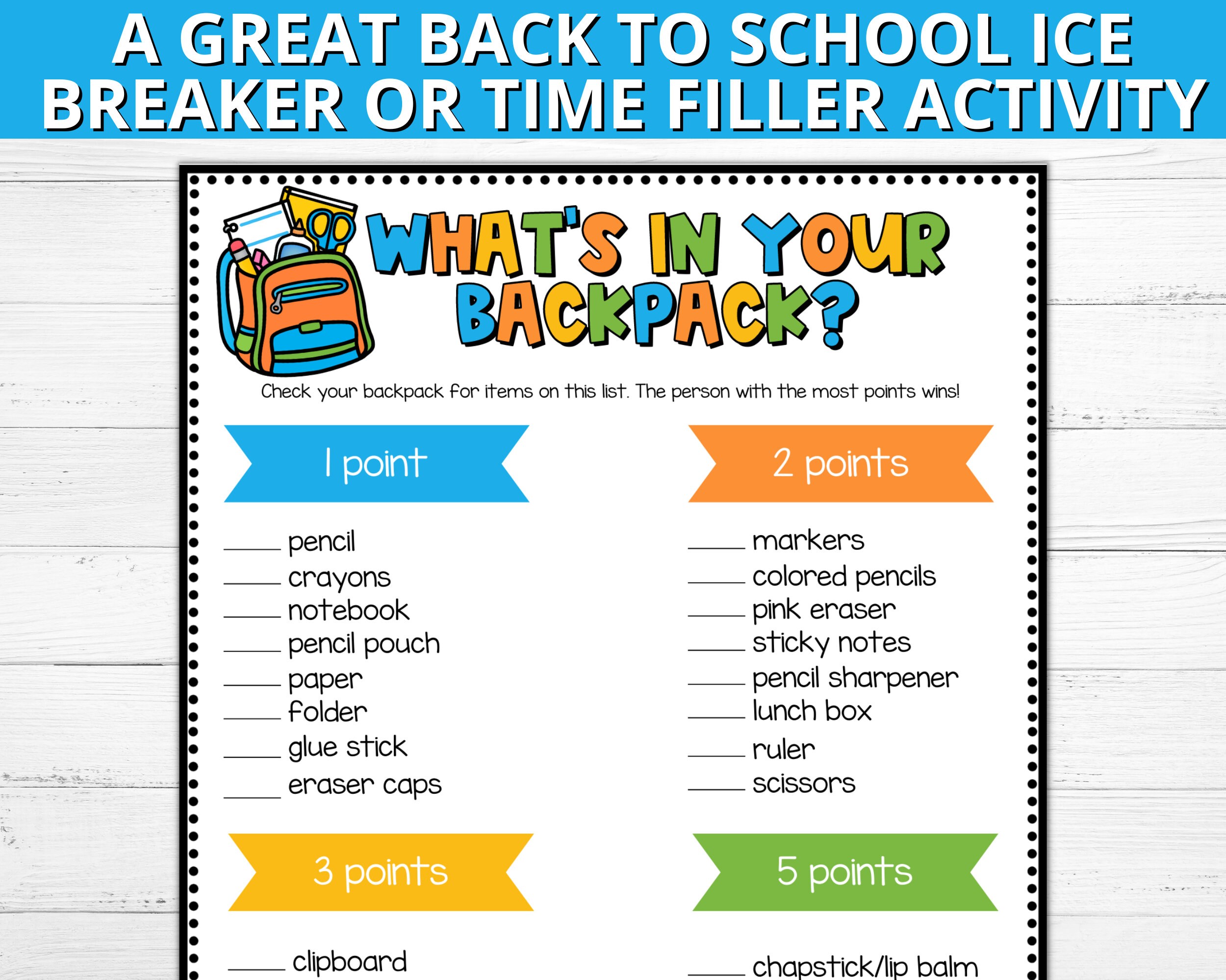What's in You Backpack Back to School Game, First Day of School ...