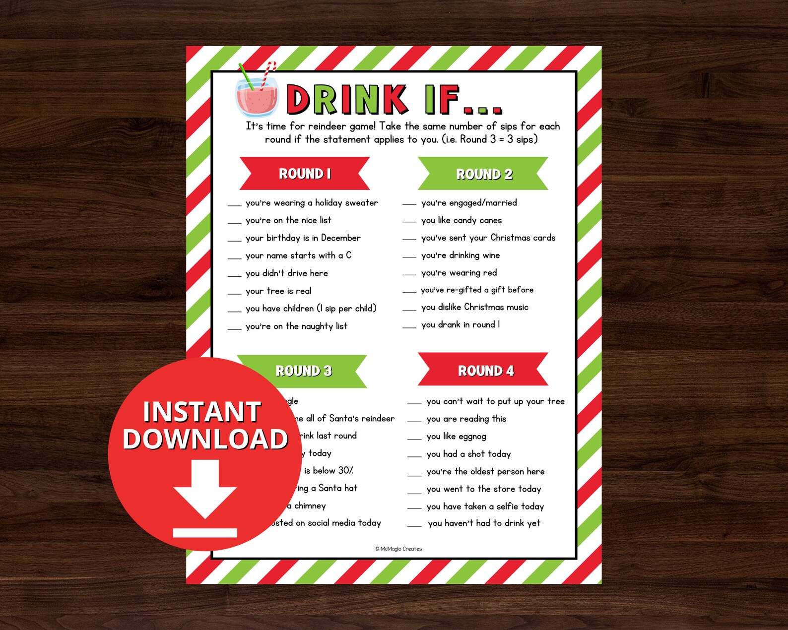 Christmas Drink If Game, Holiday Drink If Game, Adult Christmas ...