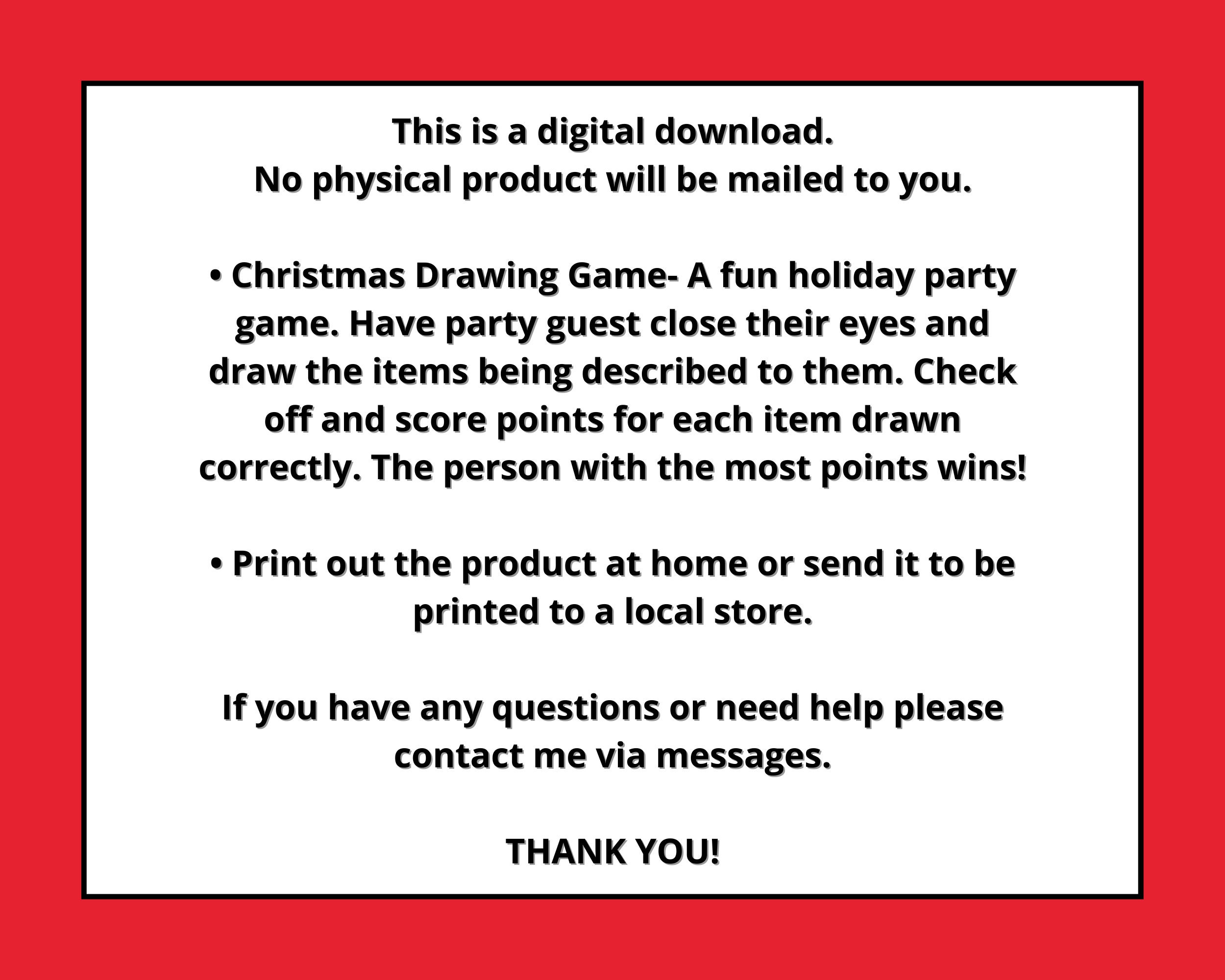Christmas Drawing Game, Office Holiday Party Game, Christmas Family ...