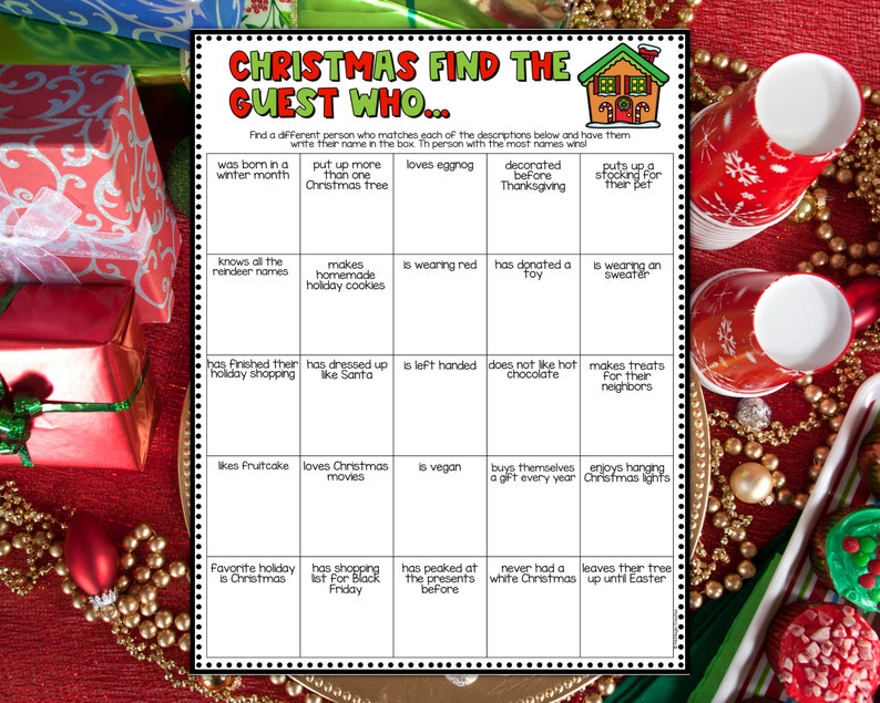 Christmas Find the Guest Who Game, Adult Christmas Party Games, Holiday ...