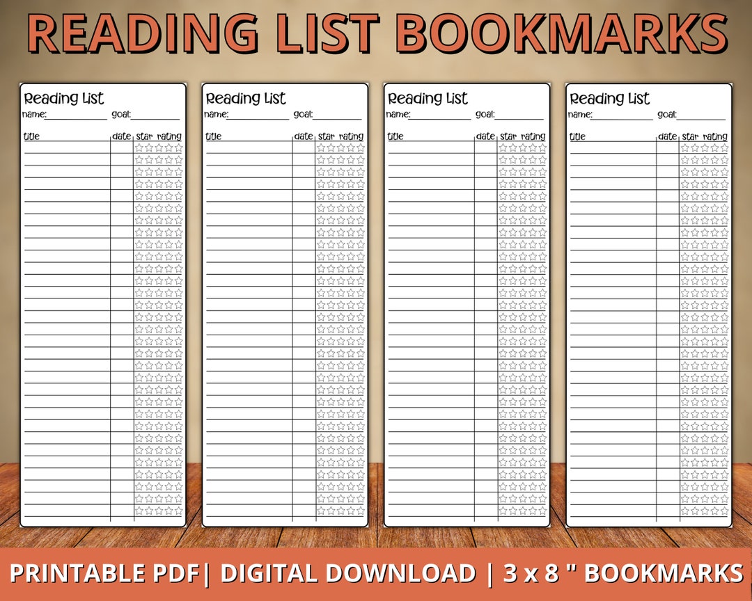 Reading List Bookmark, Printable Library Card Bookmarker, Reading Log ...