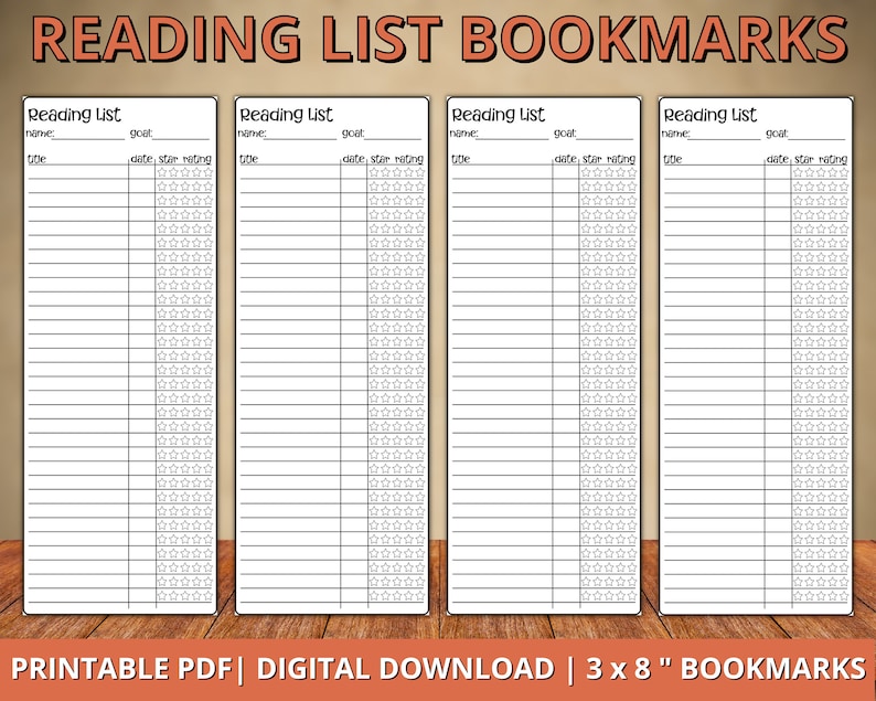 Reading List Bookmark, Printable Library Card Bookmarker, Reading Log ...