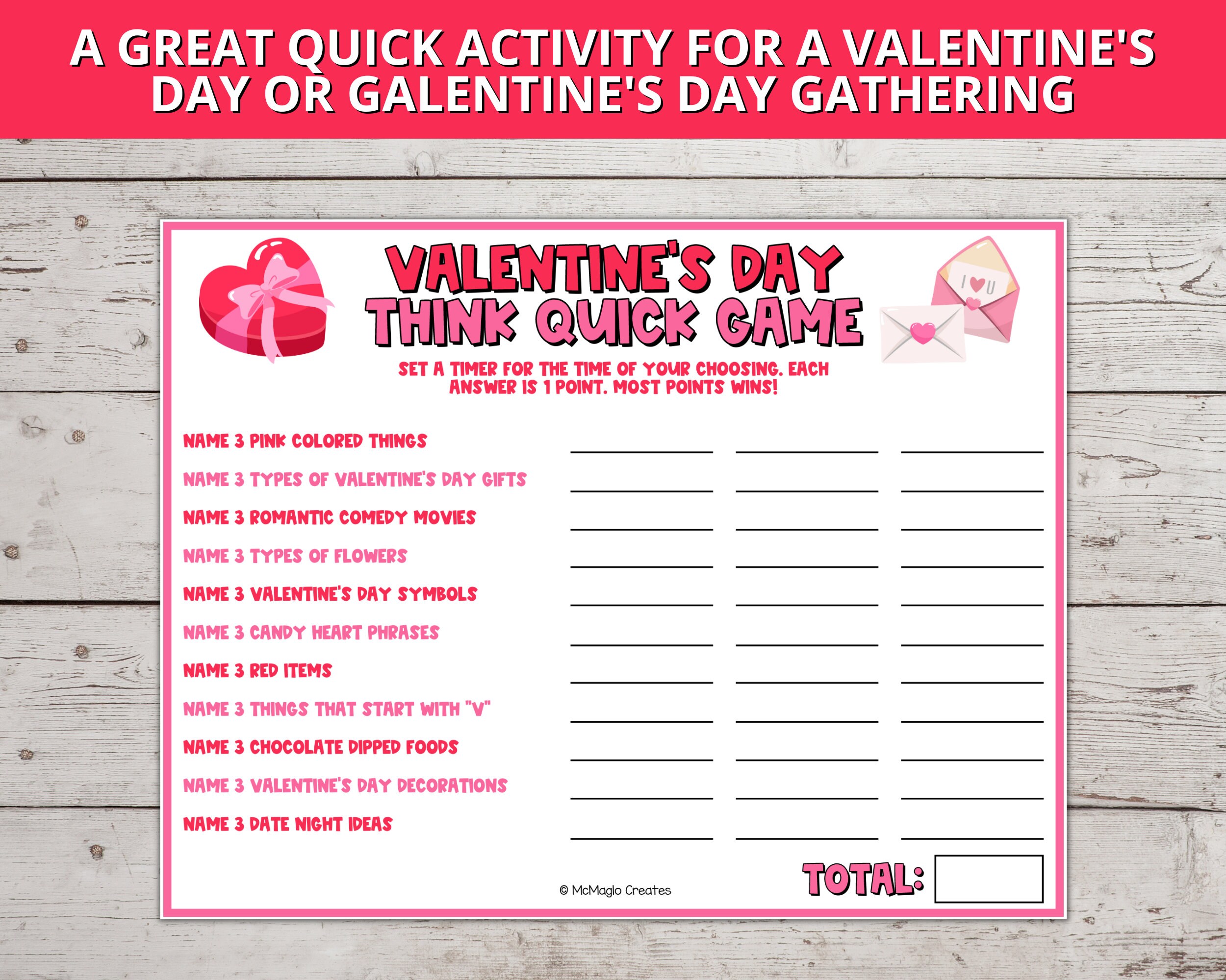Valentine's Day Themed Think Quick Game, Valentine's Day Trivia Game ...