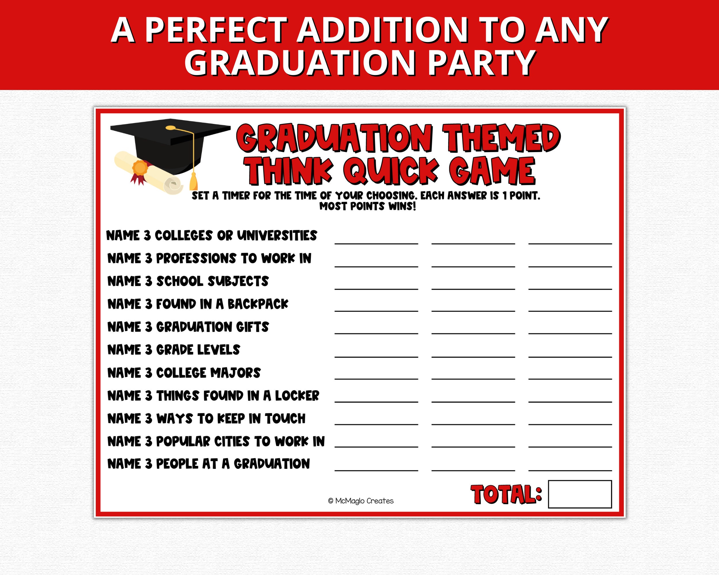 Graduation Think Quick Game Graduation Party Games - Etsy