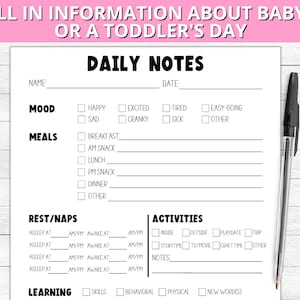 Infant Daily Log Printable, Baby Daily Log and Notes, Infant Daily ...