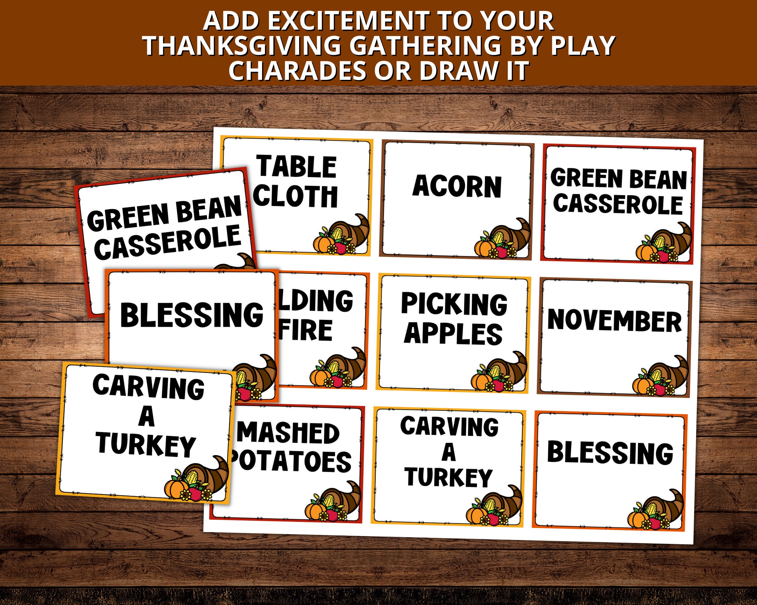 Thanksgiving Charades Printable Game, Thanksgiving Draw It Game ...