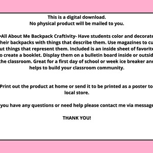 All About Me Backpack, First Day of School Activity, All About Me Craft ...