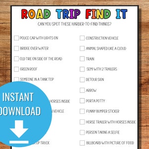 Road Trip Find It Game, Scavenger Hunt Printable for Kids, Car Ride ...