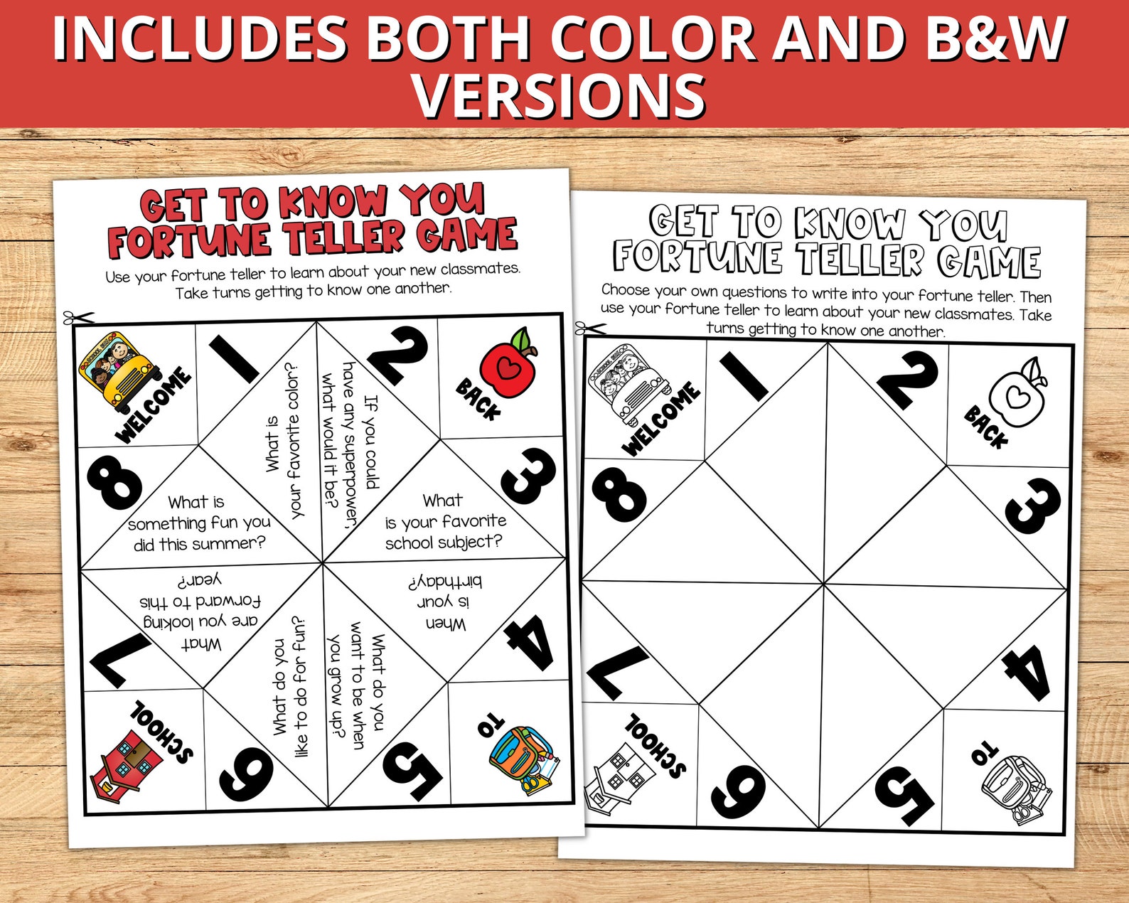 Back to School Fortune Teller Game, Back to School Get to Know You ...