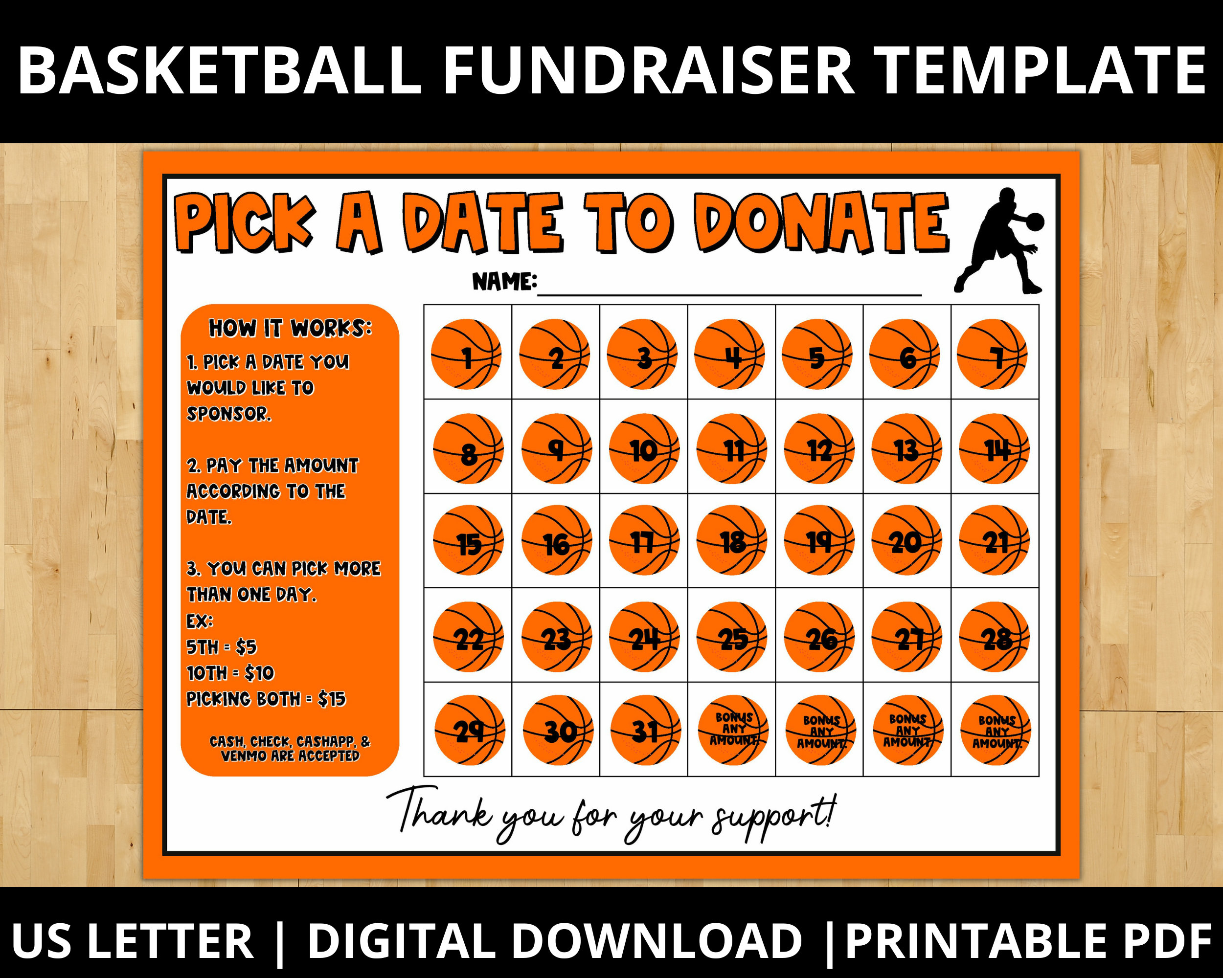 Basketball Calendar Fundraiser Pick A Date To Donate Printable Basketball Calendar Fundraiser Pick A Date To Donate Printable