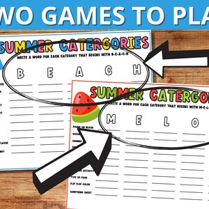 Summer Categories Game Printable Summer Game for Kids & - Etsy