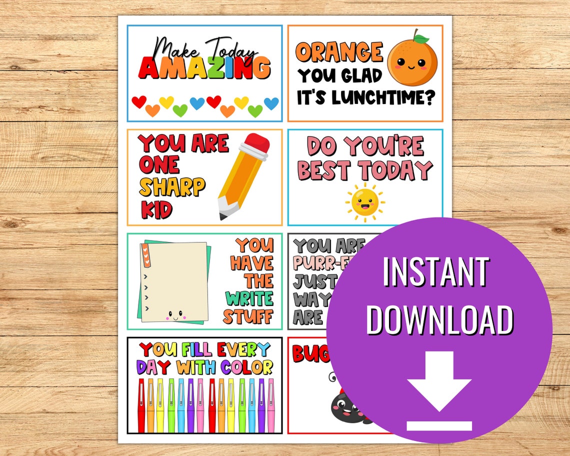 Lunch Box Notes for Kids, Lunch Box Note Template, Positive ...