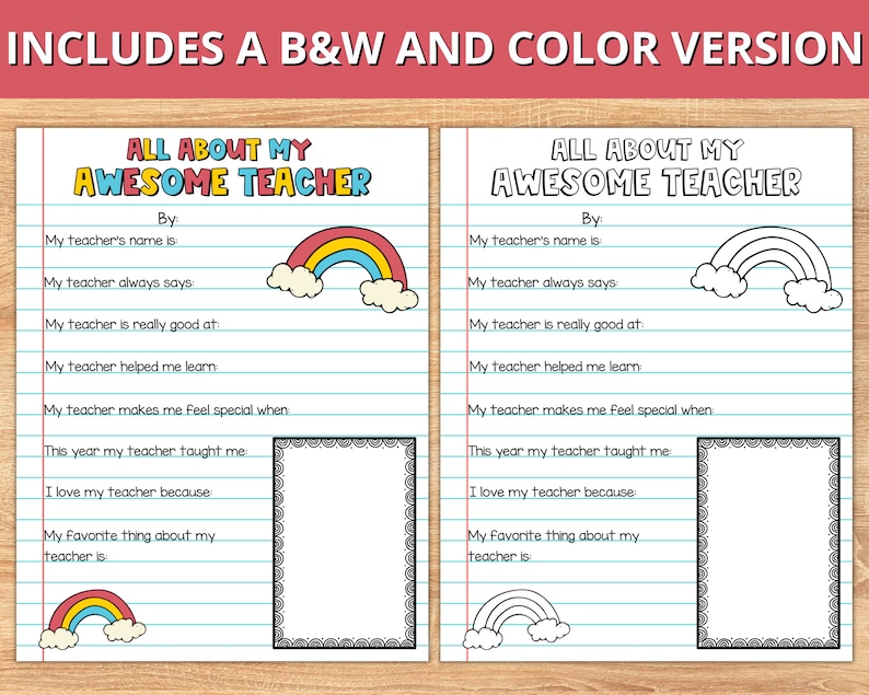 All About My Teacher Questionnaire, Teacher Appreciation Week Printable ...