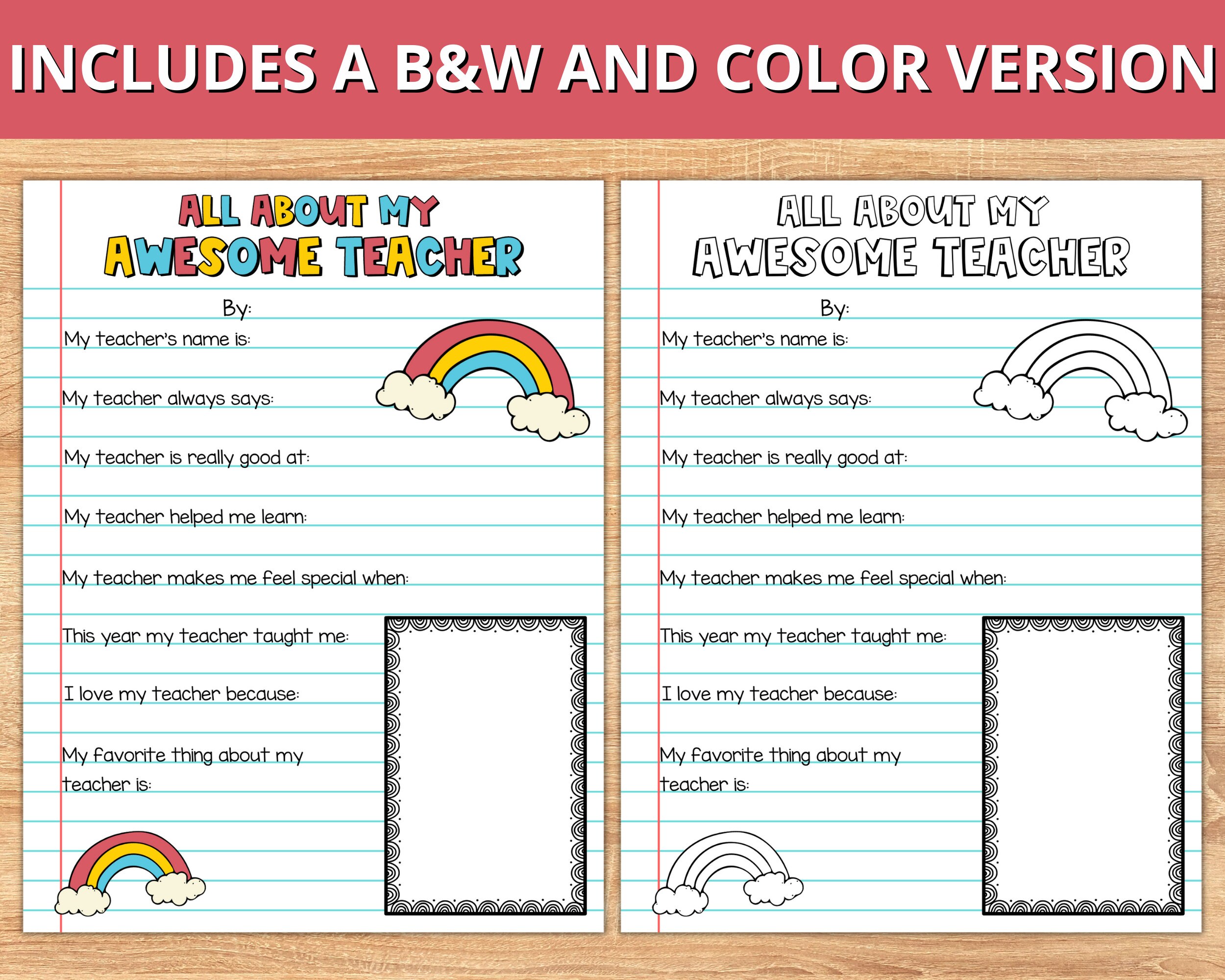 All About My Teacher Questionnaire, Teacher Appreciation Week Printable ...